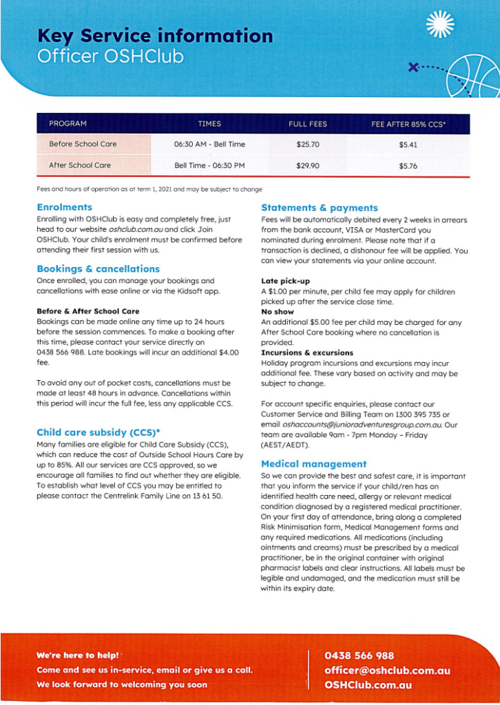 OSHC (Out of School Hours Care) - OFFICER PRIMARY SCHOOL